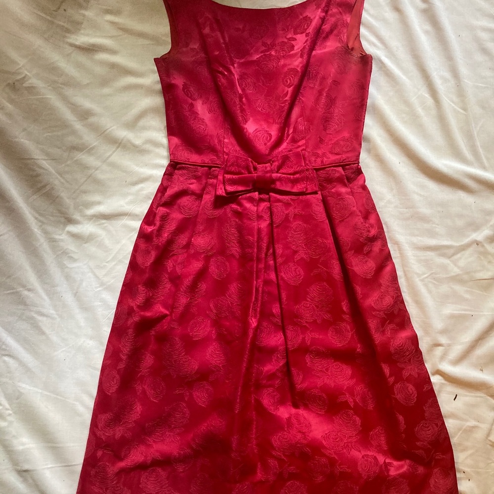 Vintage 1950s Red Rose Dress With Front Bow - Gem